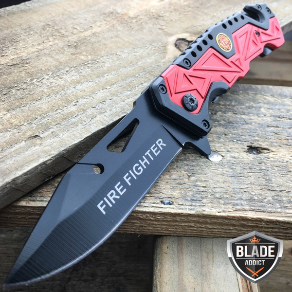 8" Fireman Fire Fighter Combat Rescue Spring Assisted OPEN Folding ...