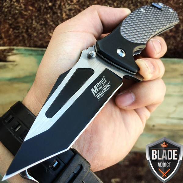 8" MTECH GREY TACTICAL SPRING ASSISTED OPEN RESCUE FOLDING POCKET KNIFE ...