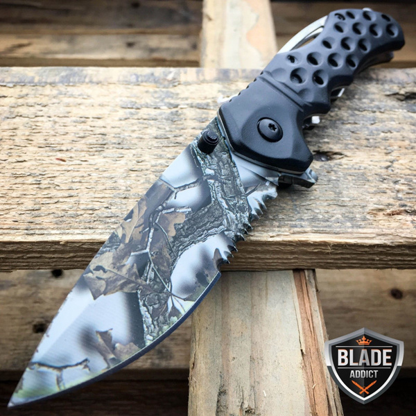 8" Razor CAMO Combat Tactical Spring Assisted Open Folding Pocket Knife ...