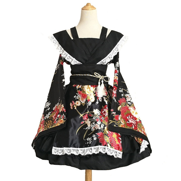 New S-XXXL Plus Size Anime Cosplay Lace Lolita Flower Print Halloween ...