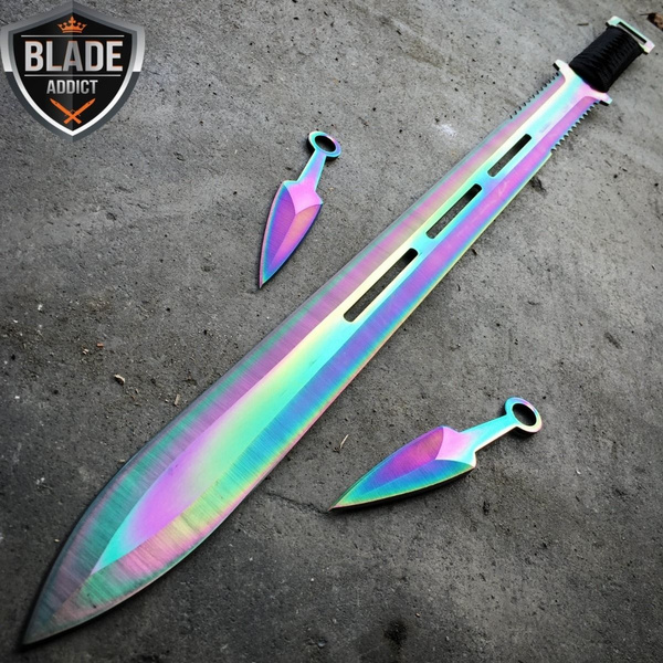 28" RAINBOW NINJA SWORD Full Tang Machete Tactical Blade Katana ...