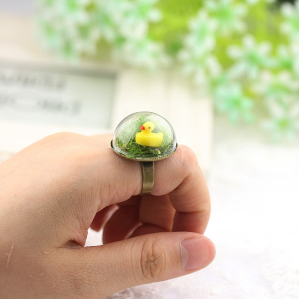 DIY Small Yellow Duck In The Grass 25MM Glass Cover Retro Ring Ugly ...