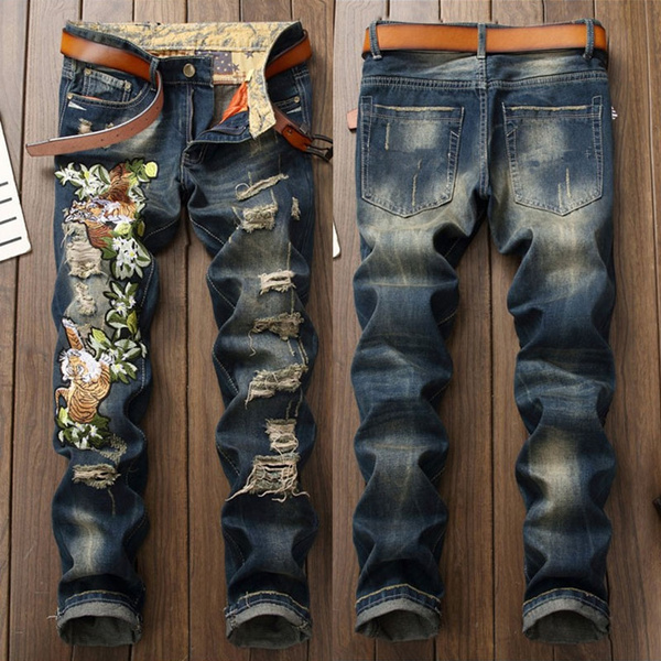 2018 New Arrival Mens Designer Ripped Hole Jeans Patchwork Jeans ...