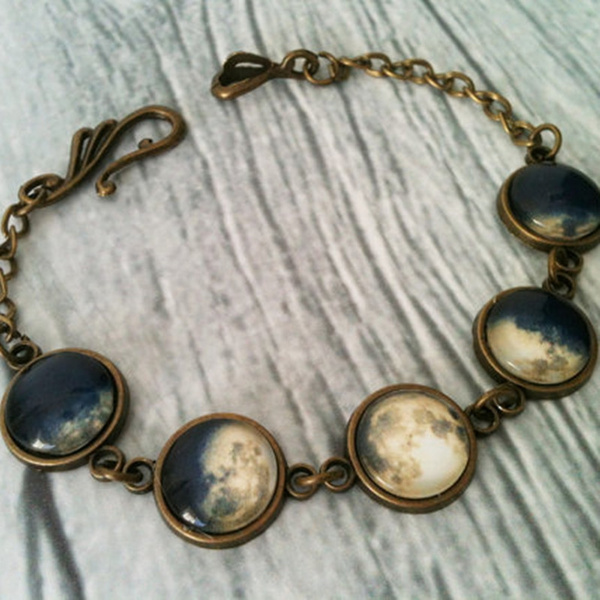 Phases of the moon bracelet, full moon bracelet, space bracelet, solar ...