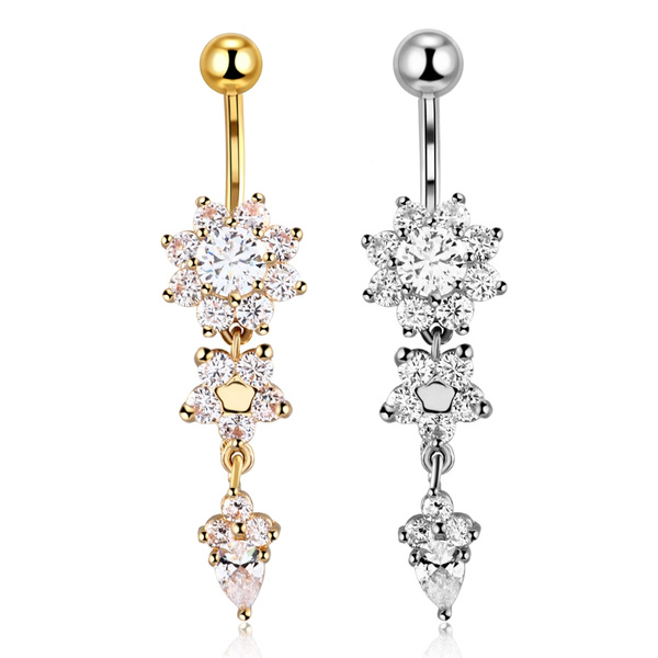 1PC Steel Gold Navel Belly Button Rings Silver Piercing Nombril Crystal ...