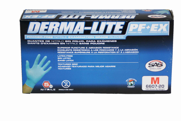 SAS Safety 6607-20 Derma-Lite Powder Free Disposable Nitrile Gloves ...