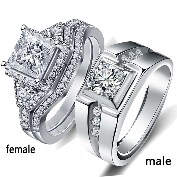 TWO RINGS Sz6-13 Couple Rings White Gold Filled Silver Mens Ring Zircon ...