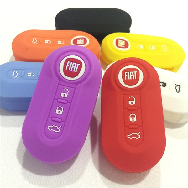 Silicone Car Key Cover Fits for Fiat 500 3 Button Flip remote key Shell ...