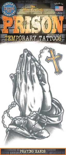 Tinsley Transfers Praying Hands Prison Temporary Tattoo FX, Black White ...