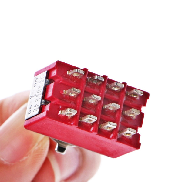AC 250V/2A 125V/5A 12-Pin On/On 2 Position 4PDT Mini Toggle Switch Red ...