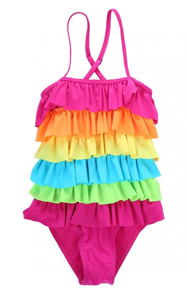Cute Girls Swimwear Kids Summer Layered Rainbow Ruffle Bikini Beachwear ...