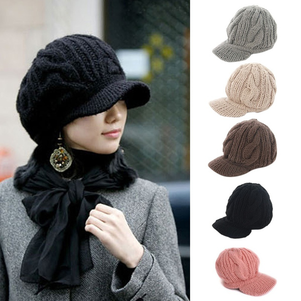 New Cool Fashion Women Peaked Cap Hat Winter Warm Caps Knitted Headwear ...