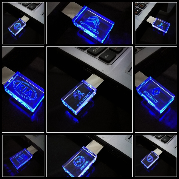 41 Types USB 2.0 LED Car Logo Glass Flash Drive 8GB 16GB 32GB 64GB-Blue ...