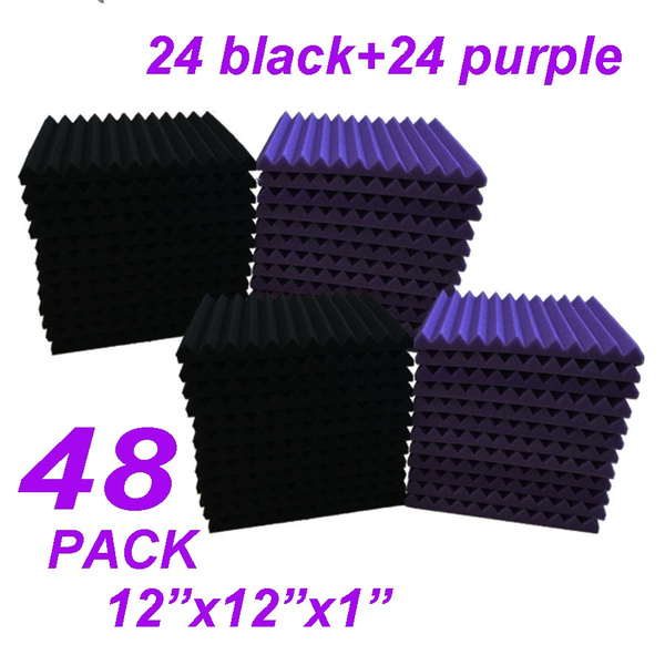 48 Pack 12"x12"x1" Black/purple Acoustic Wedge Studio Soundproofing ...