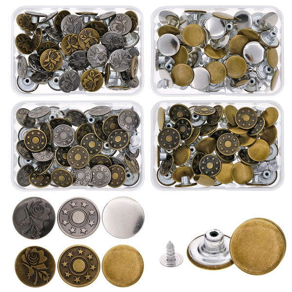40 Sets Jeans Button Tack Buttons Metal Replacement Craft Working Kit ...