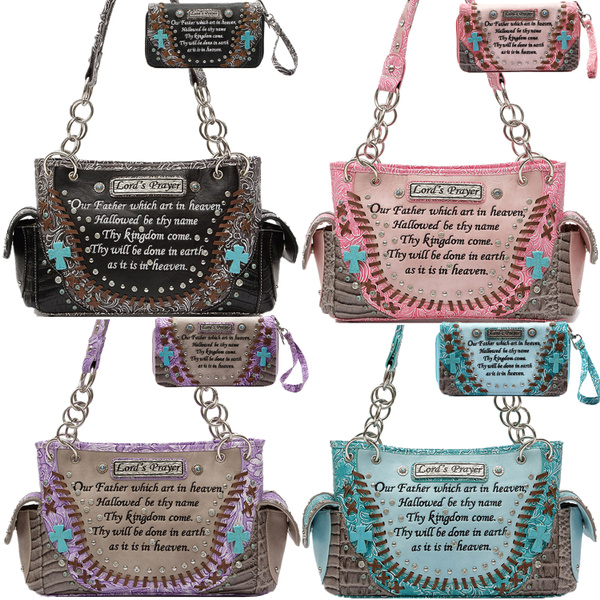 Embroidery Scripture Bible Verse Tooled Leather Cross Purse Country ...