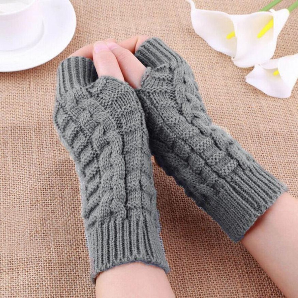 1 Pair Women Fashion Knitted Arm Fingerless Winter Gloves Soft Warm ...
