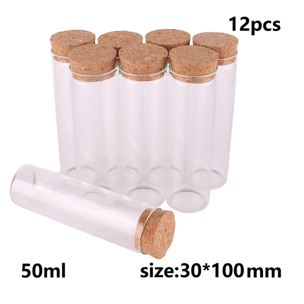 12pcs 50ml size 30*100mm Laboratory School Glass Test Tube with Cork ...
