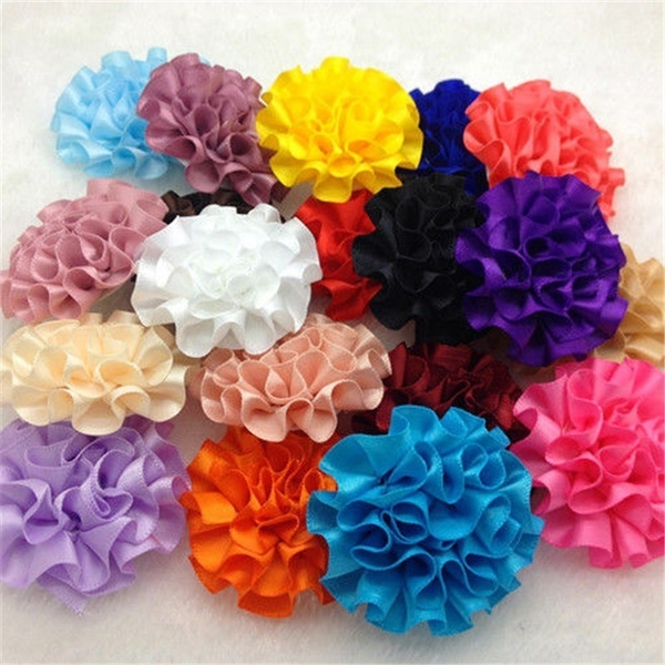 15PCS MIX 50mm Satin Ribbon Carnations Flower with Appliques Craft Trim ...
