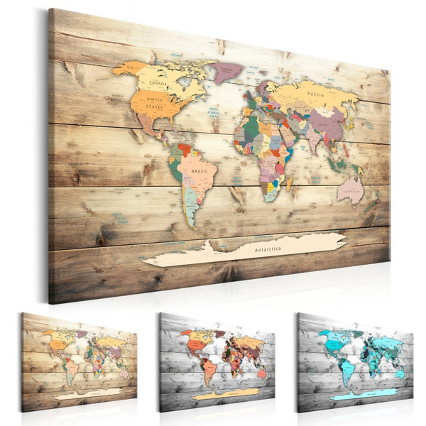 (unframed) Large Wall Art Abstract World Map Colorful Landscape ...