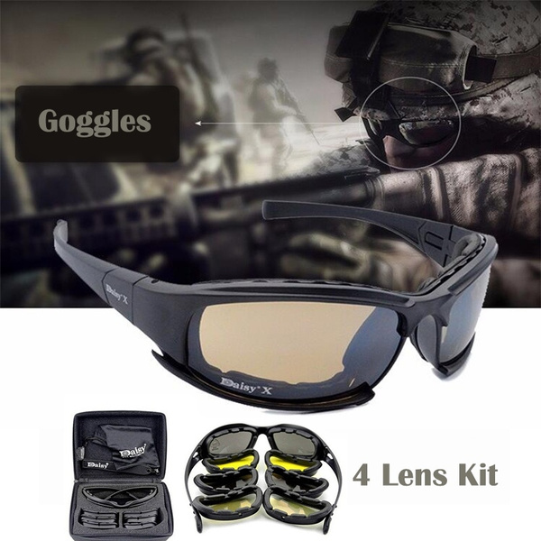 4 Lens Kit Army Goggles Military Sunglasses Men's Outdoor Sports War ...