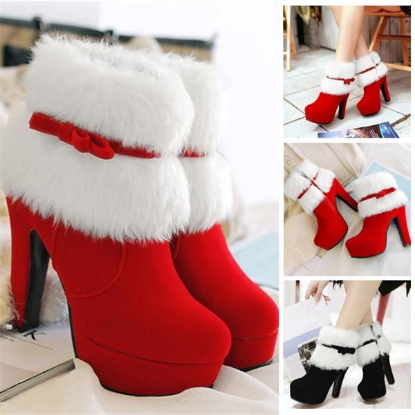 New Arrival Womens Winter Fashion Ankle Red Suede Fur Booties Color Red ...