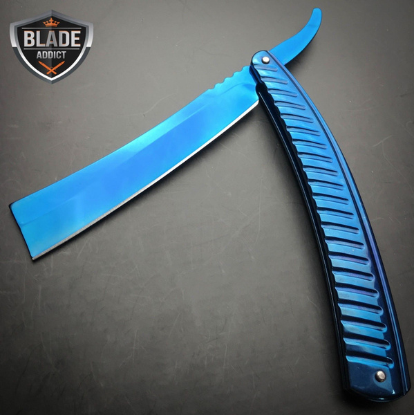 **USA SELLER USA STOCK Blue FADE Straight Blade Barber Razor Folding ...