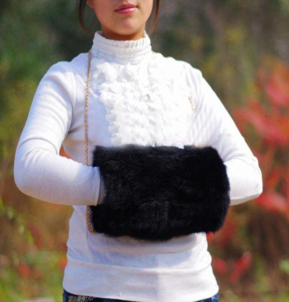 Women Men's Genuine Rabbit Fur Muff Hand Warmer Winter Necessary Warm ...