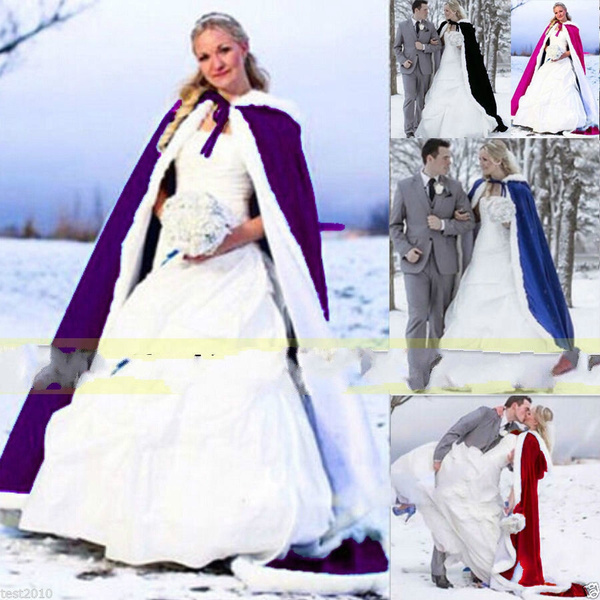 Long Satin Winter Queen Faux Fur Wedding Cape Hooded Cloak Bridal ...