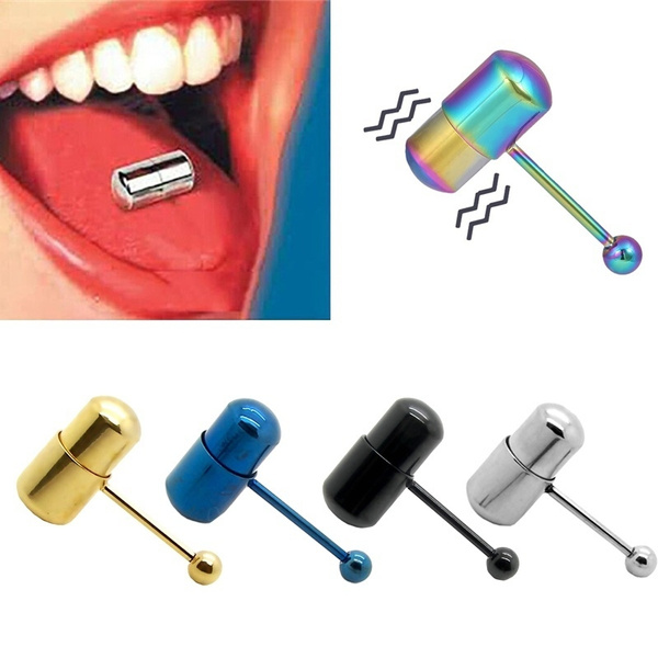 5 COLOR Bullet Vibrator Tongue Piercings Bar Stud Stainless Steel Sexy ...