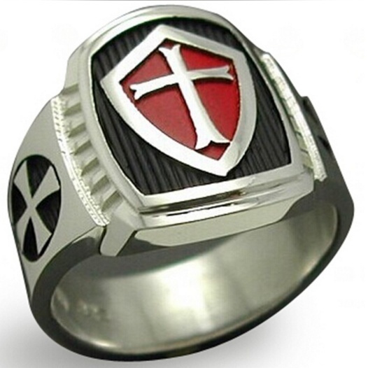316L Stainless Steel Red Armor Shield Knight Templar Crusade Cross Ring ...