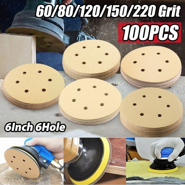 6 Inch 6 Holes Sanding Discs, 100PCS 60 80 120 150 220 Grit Sandpaper ...