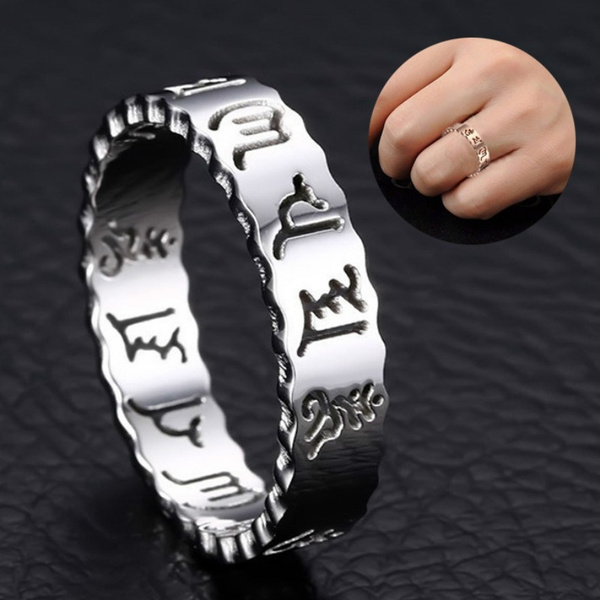 Men's Fashion Retro Six Buddhist Mantra Sanskrit Hollow Titanium Ring ...