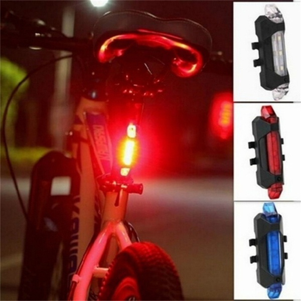 New Cycling 5 LED USB Rechargeable Bike Bicycle Tail Warning Light Rear ...