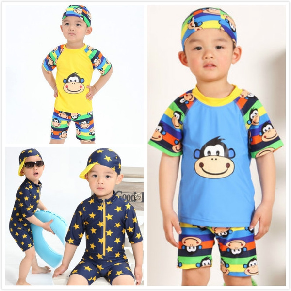 Swimming Cap +swimsuit Boy Big Mouth Monkey Separate Swimsuit Children ...