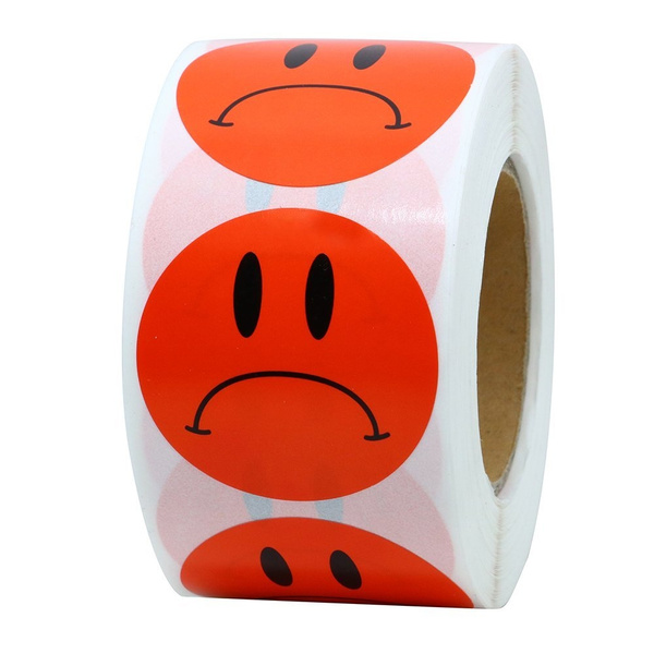 Red Sad Face Frowned Unhappy Stickers 1" Round Circle Teacher Labels ...