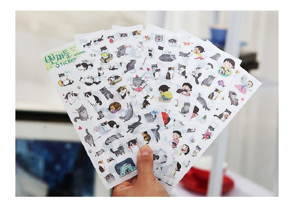 6 Sheets Funny Album Diary Stickers Cute Cartoon Cats Stickers | Wish