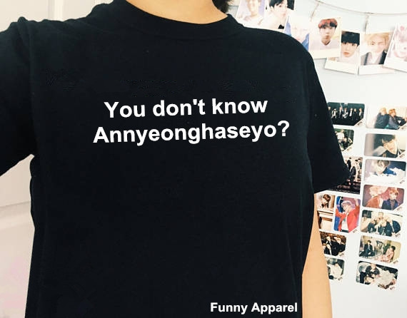BTS You don't know Annyeonghaseyo? Letters Print Women T Shirt Casual ...