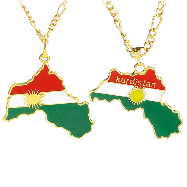 Kurdistan Gold Enamel Pendant Necklace Flag Region Map Kurdish Large ...
