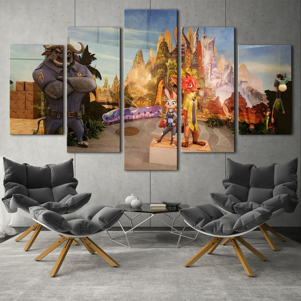 Zootopia 5 panels HD Canvas Painting Art Home Decor Modern Huge Wall ...