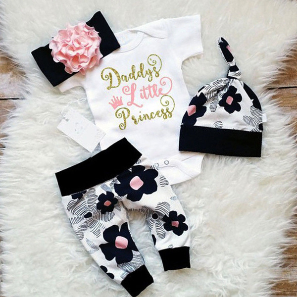 4pcs Newborn Kids Baby Girl Floral Clothes Jumpsuit Romper Bodysuit ...