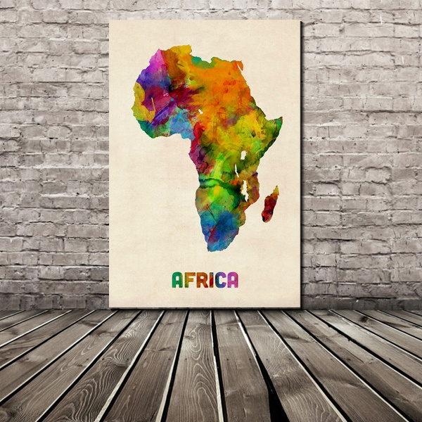 Modern Watercolor Art Painting - Map of Africa Wall Decor Canvas ...