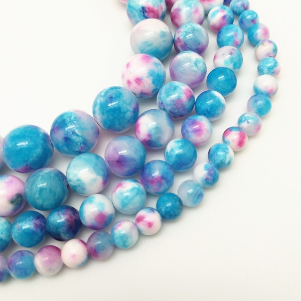 Natural Stone Blue Pink Double Color Zebra Jade Round Loose Beads Pick ...