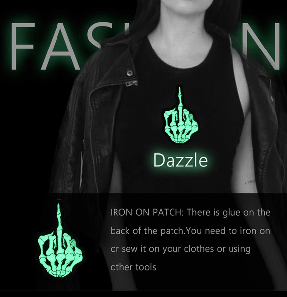 Fashion Patches Glow In Dark Middle Finger Embroidered Applique Iron on ...