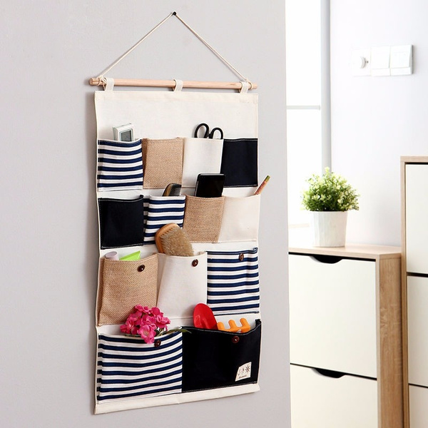 3/5/8/13 Pockets Practical Wall Multi-Layer Linen Hanging Holder Bag ...