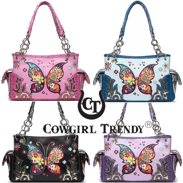 Butterfly Flower Laser Cut Western Style Spring Concealed Carry Purse ...