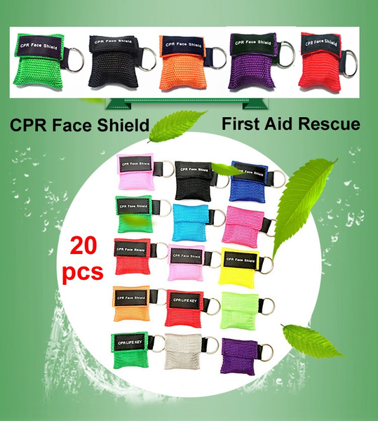 20PCS Random Color CPR Resuscitator Mask Key Chain Single Use Emergency ...