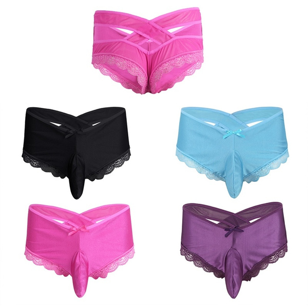 Mens Low Rise Floral Lace Side Back Criss-cross Bulge Pouch Bikini ...