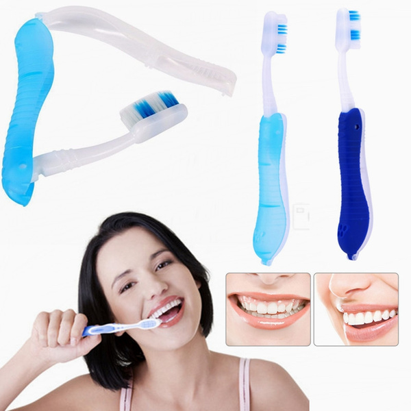 2 Colors 4Pcs Portable Compact Folding Toothbrush Fold Travel Camping ...