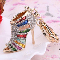 1 Pcs Novelty High Heel Shoes Keychains Rhinestone Shoe Keyring Charm ...